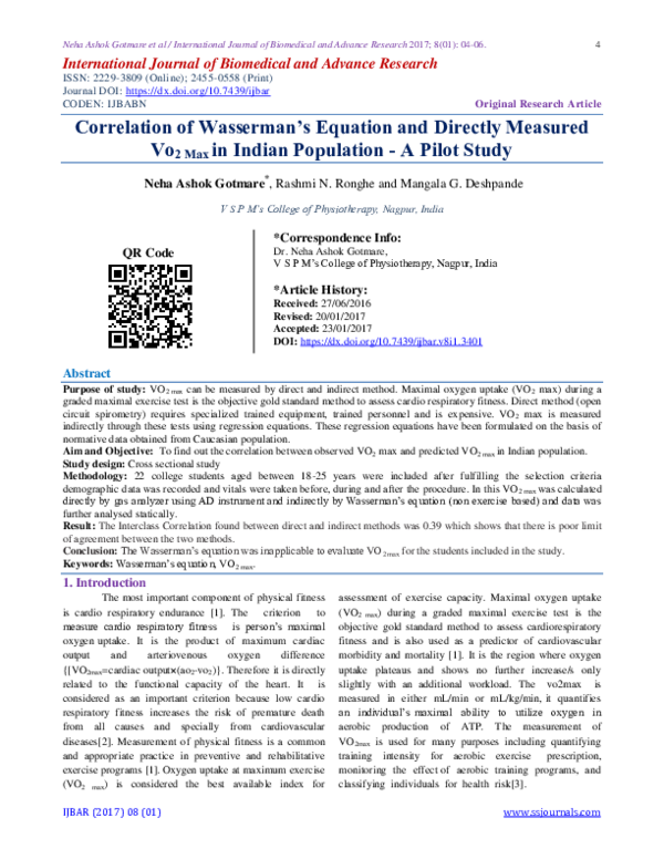 (PDF) Correlation of Wasserman's Equation and Directly Measured Vo 2 ...
