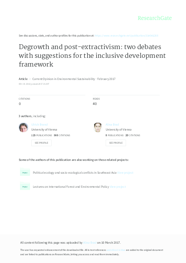 (PDF) Degrowth and Post-Extractivism: Two Debates with Suggestions for ...