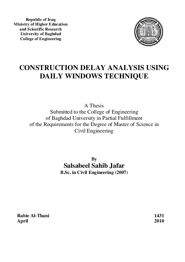 (PDF) CONSTRUCTION DELAY ANALYSIS USING DAILY WINDOWS TECHNIQUE