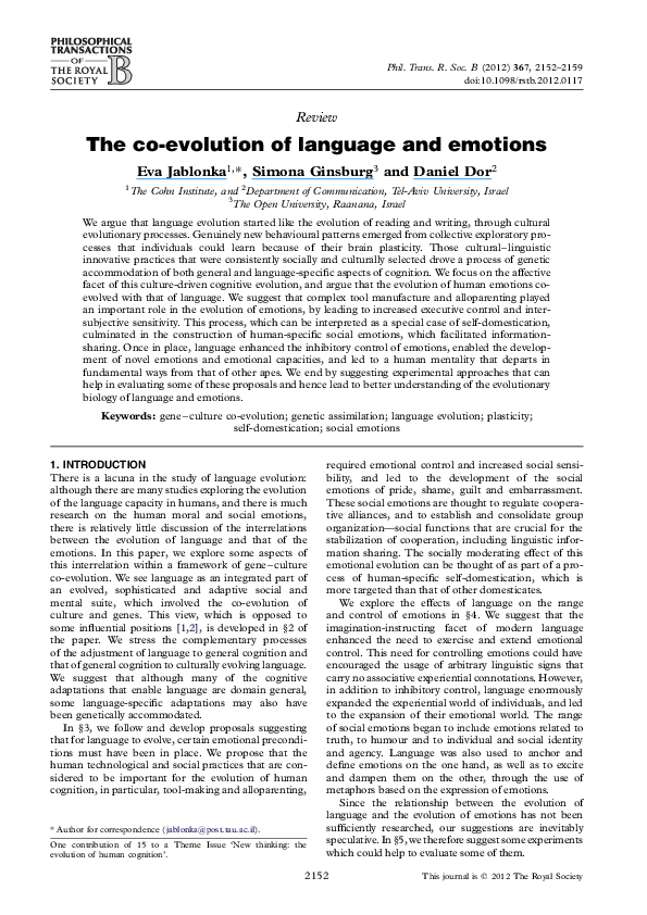(PDF) The co-evolution of language and emotions