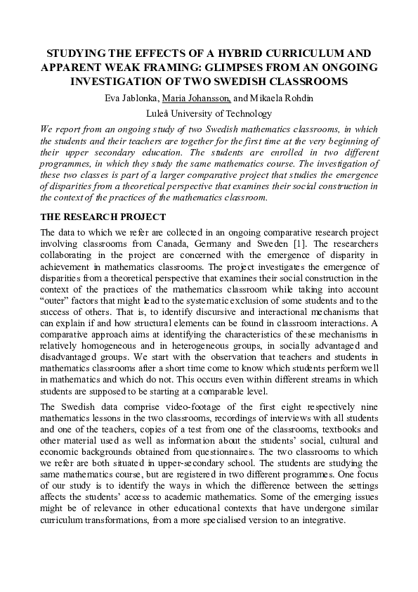 (PDF) Studying the Effects of a Hybrid Curriculum and Apparent Weak ...