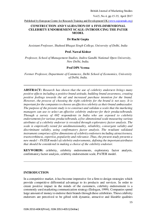 (PDF) Construction and Validation of a Five-Dimensional Celebrity ...