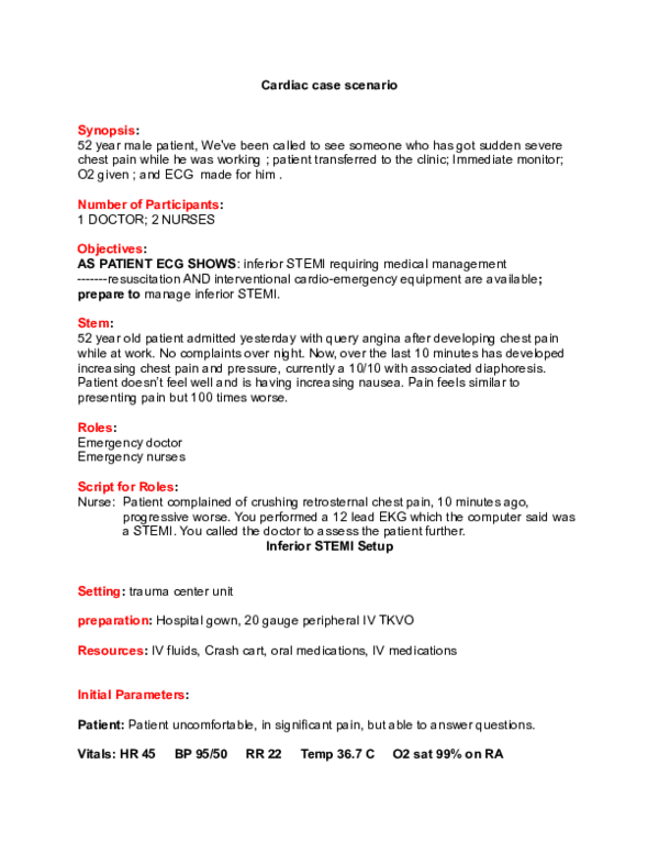(DOC) Cardiac case scenario