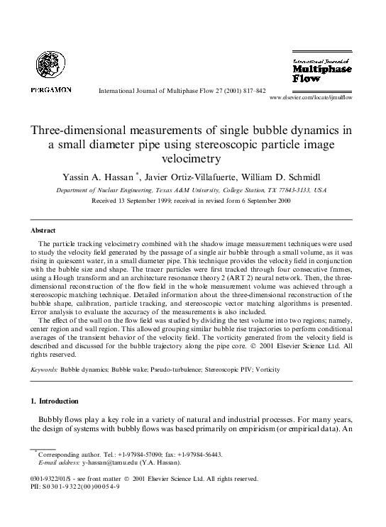 (PDF) Three-dimensional measurements of single bubble dynamics in a small diameter pipe using ...