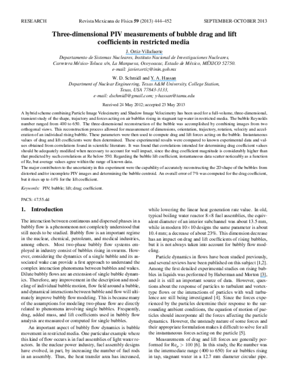 (PDF) Three-dimensional PIV measurements of bubble drag and lift coefficients in restricted media