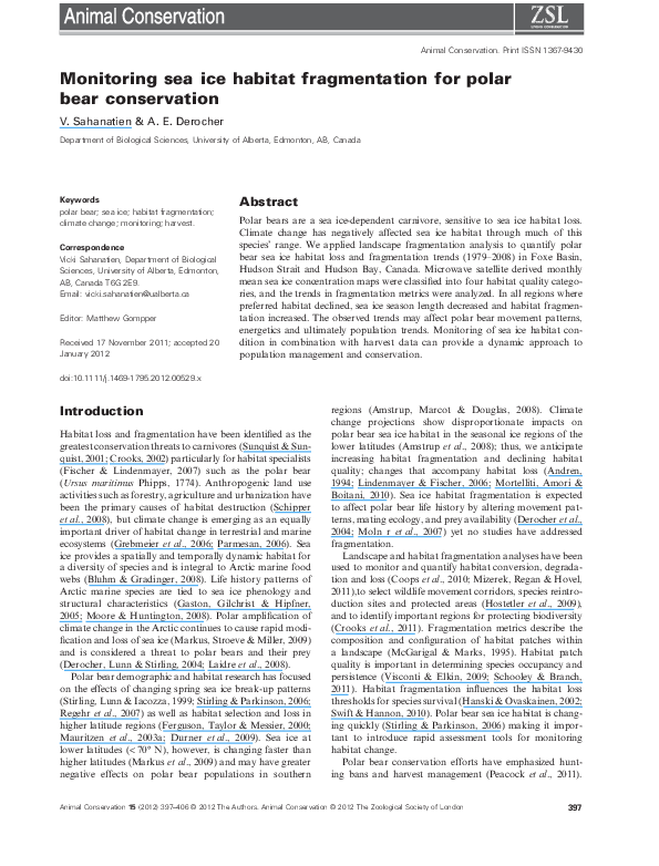 (PDF) Monitoring sea ice habitat fragmentation for polar bear conservation