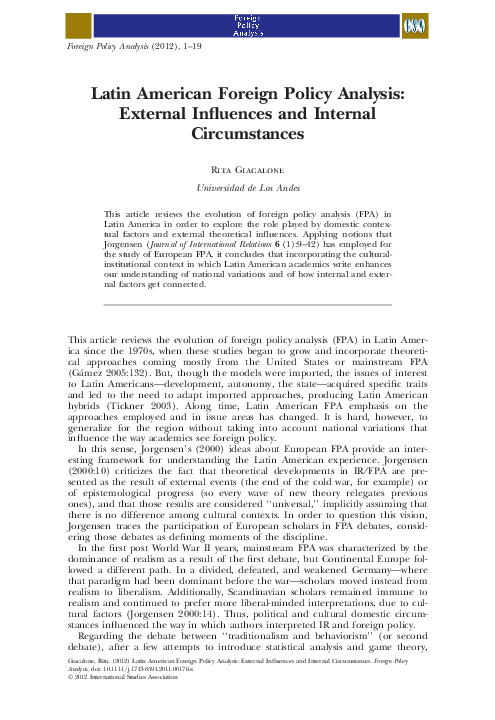(PDF) Latin American Foreign Policy Analysis: External Influences and ...