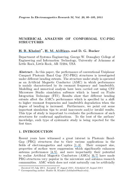 (PDF) Numerical Analysis of Conformal Uc-PBG Structures | Hussain Al ...