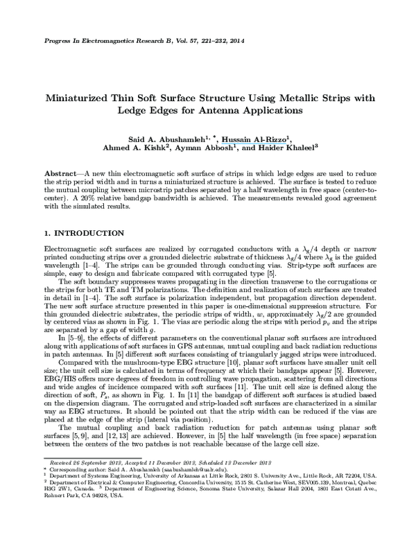 (PDF) Miniaturized Thin Soft Surface Structure Using Metallic Strips ...