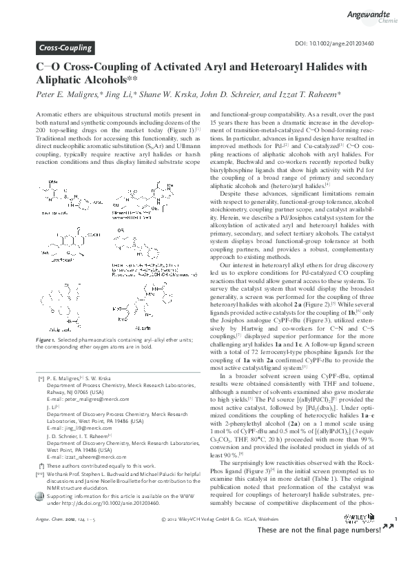 (PDF) C O Cross-Coupling of Activated Aryl and Heteroaryl Halides with ...