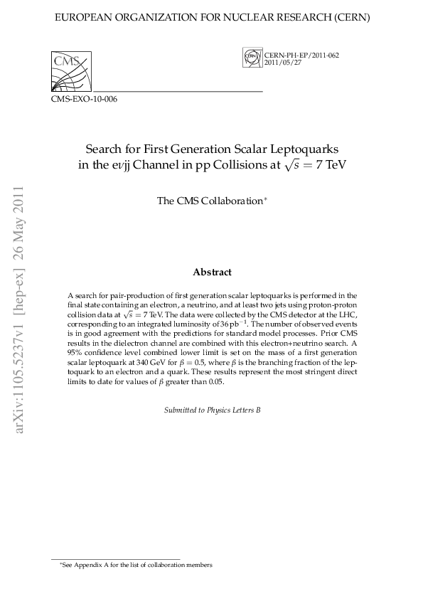 (PDF) Scalar leptoquark pair production at the CERN LHC: signal and backgrounds | B Dion ...