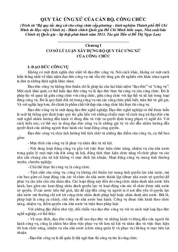 (DOC) QUY T C NG X C A CÁN B , CÔNG CH C H Chí Minh Nhà xu t b n Chính tr Qu c gia -S th t phát ...