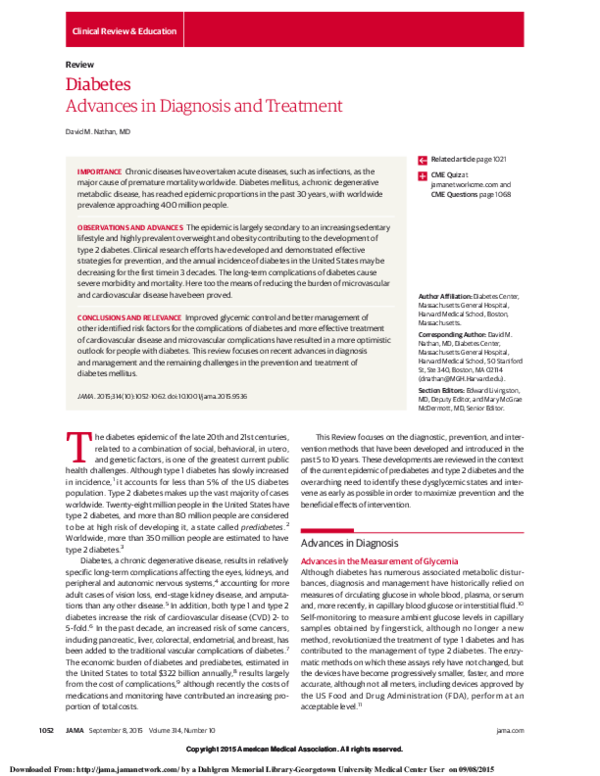 (PDF) Diabetes Advances in Diagnosis and Treatment