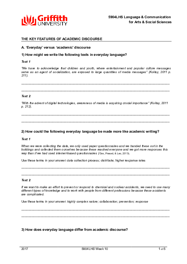 (DOC) the KEY FEATURES OF ACADEMIC DISCOURSE