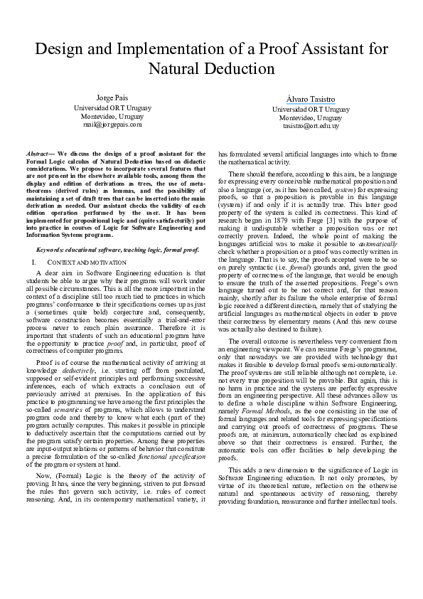 (PDF) Design and Implementation of a Proof Assistant for Natural Deduction