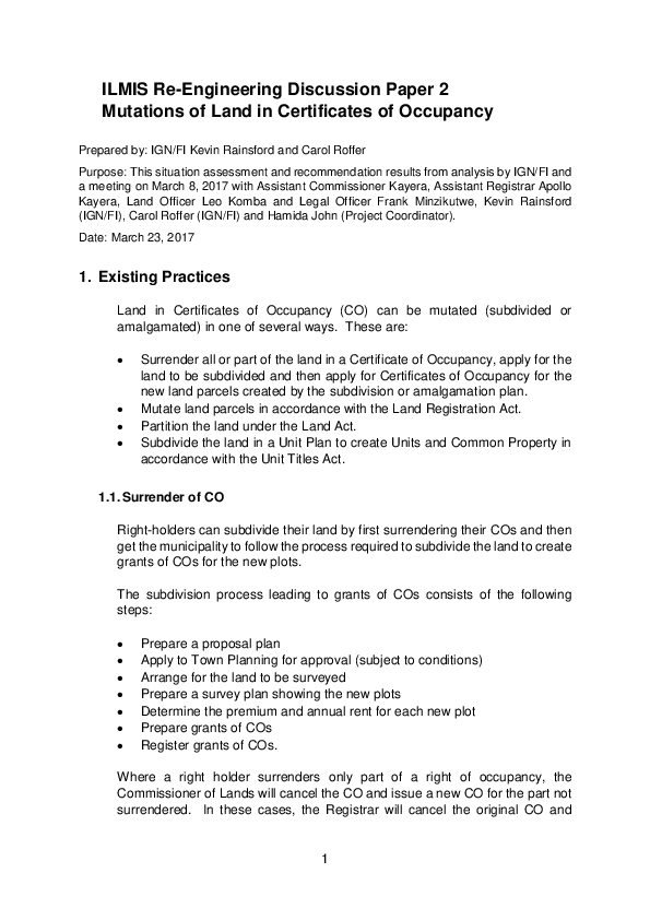 (PDF) ILMIS Re-Engineering Discussion Paper 2 Mutations of Land in ...