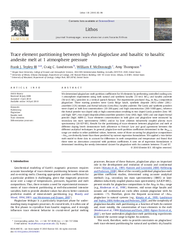 (PDF) Trace element partitioning between high-An plagioclase and basaltic to basaltic andesite ...
