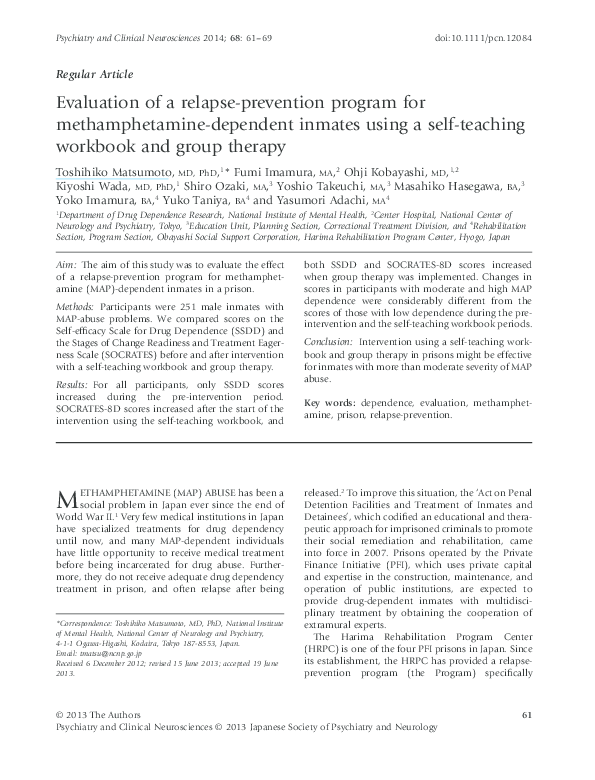 (PDF) Evaluation of a relapse-prevention program for methamphetamine ...