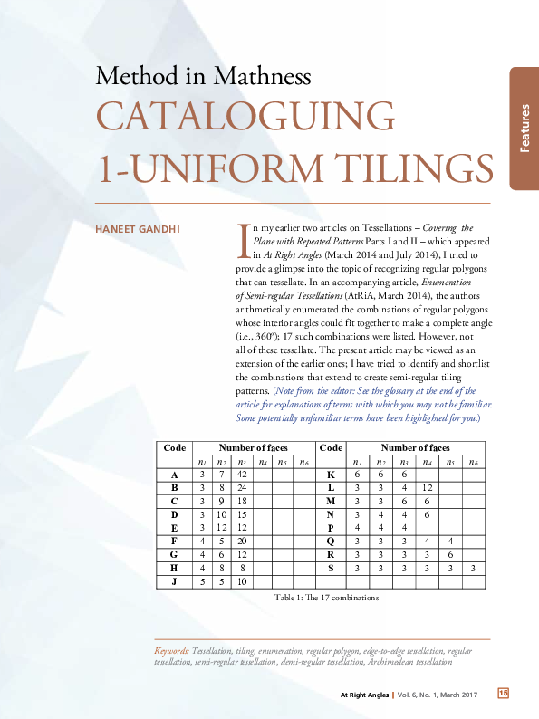 (PDF) CATALOGUING 1-UNIFORM TILINGS