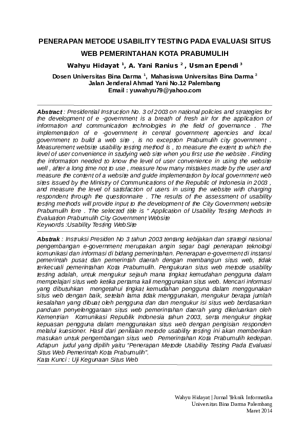 (PDF) PENERAPAN METODE USABILITY TESTING PADA EVALUASI SITUS WEB ...