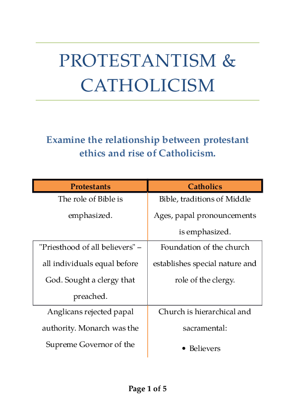 (DOC) Protestantism and Catholicism