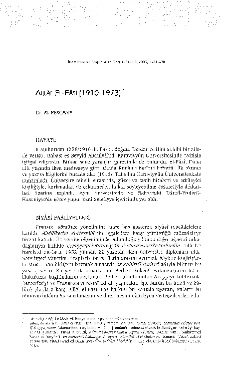(PDF) İhad_2005.6 Allal el-Fasi (1910-1973) , Ali Pekcan