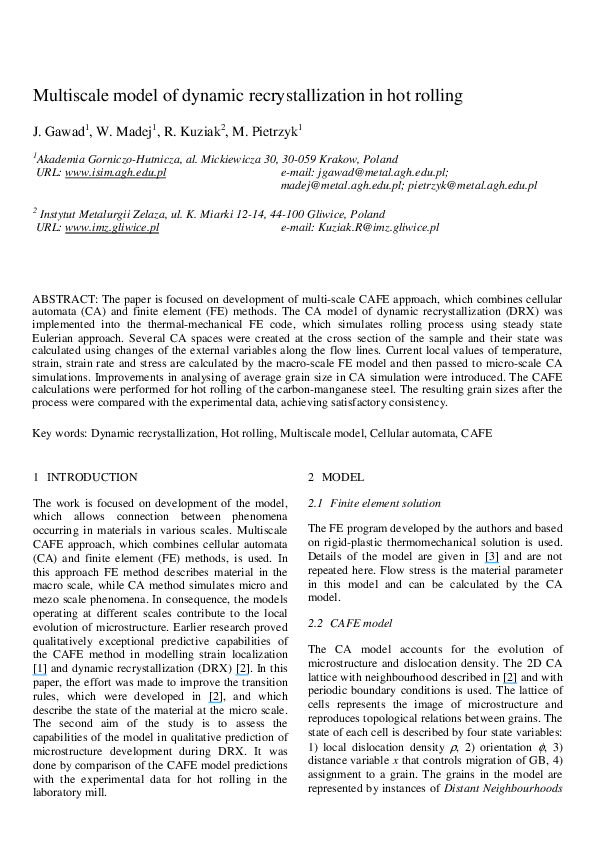 Pdf Multiscale Model Of Dynamic Recrystallization In Hot Rolling