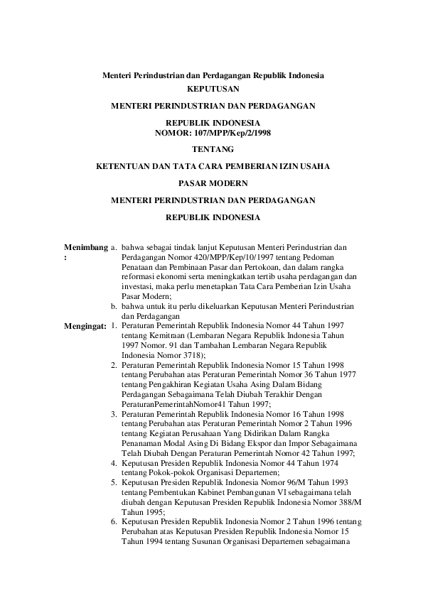 (PDF) Kepmerindag 107 MPP Kep 2 1998 KETENTUAN DAN TATACARA PEMBERIAN ...
