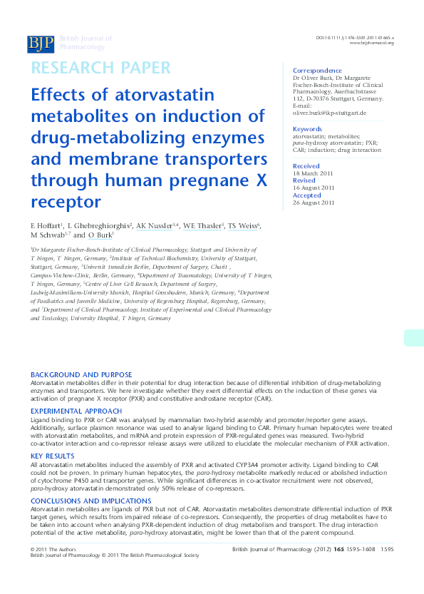 (PDF) Effects of atorvastatin metabolites on induction of drug ...
