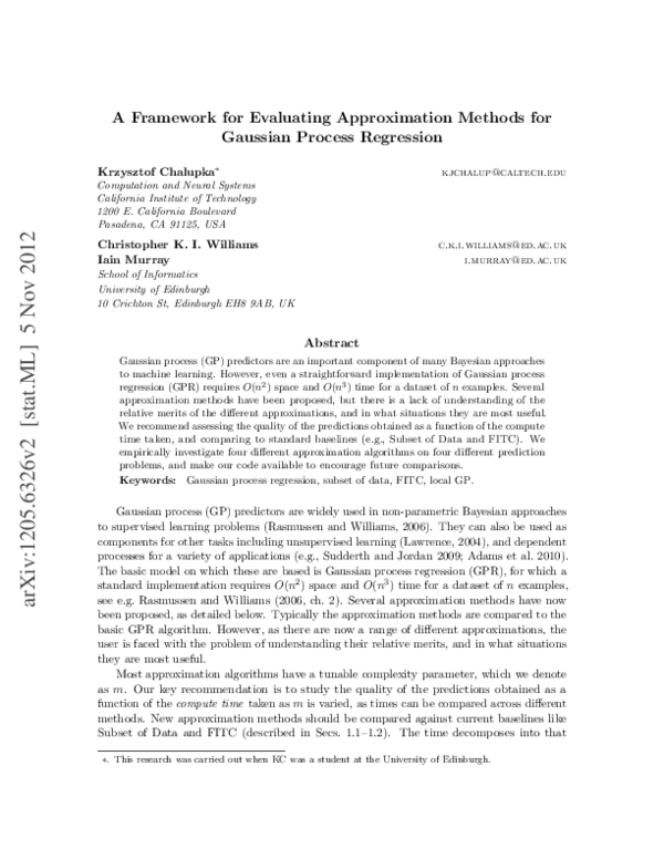 Pdf Evaluating Gaussian Process Regression Methods
