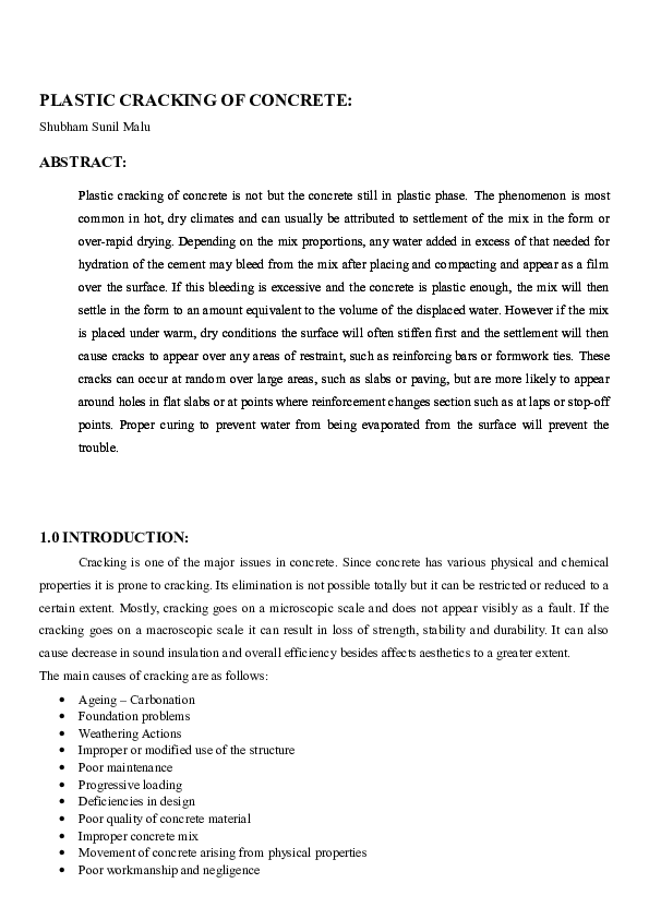 (DOC) PLASTIC CRACKING OF CONCRETE