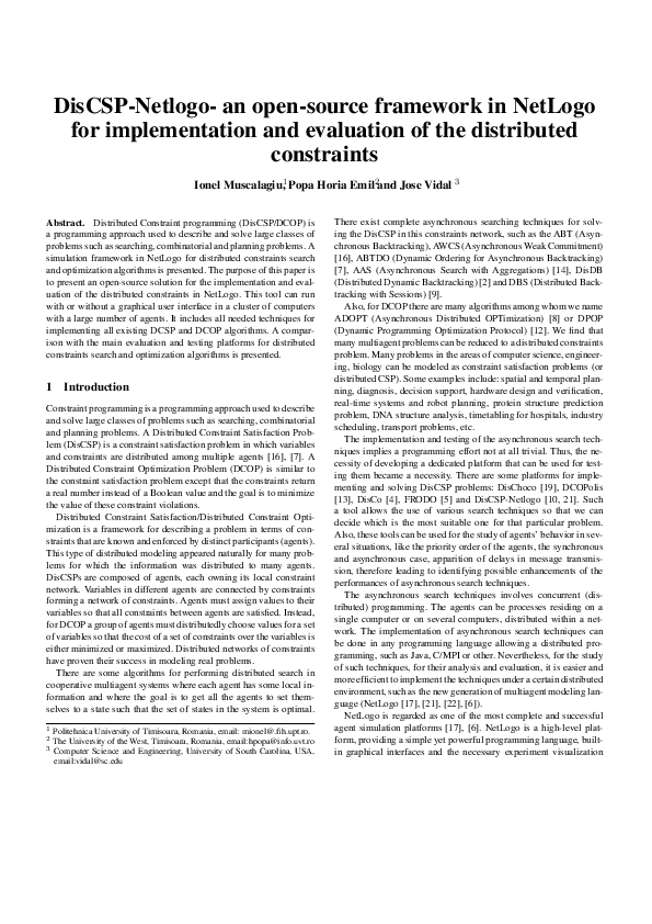 (PDF) DisCSP-Netlogo-an open-source framework in NetLogo for implementation and evaluation of ...