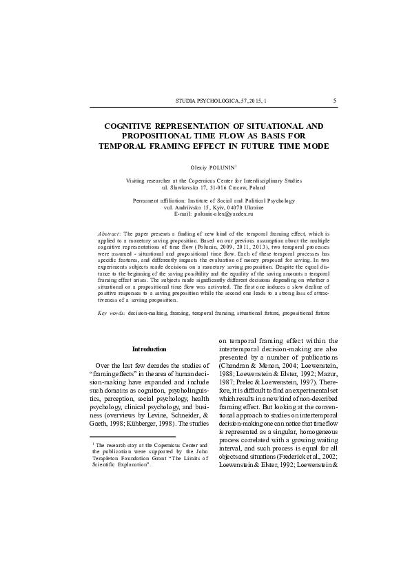 (PDF) COGNITIVE REPRESENTATION OF SITUATIONAL AND PROPOSITIONAL TIME ...