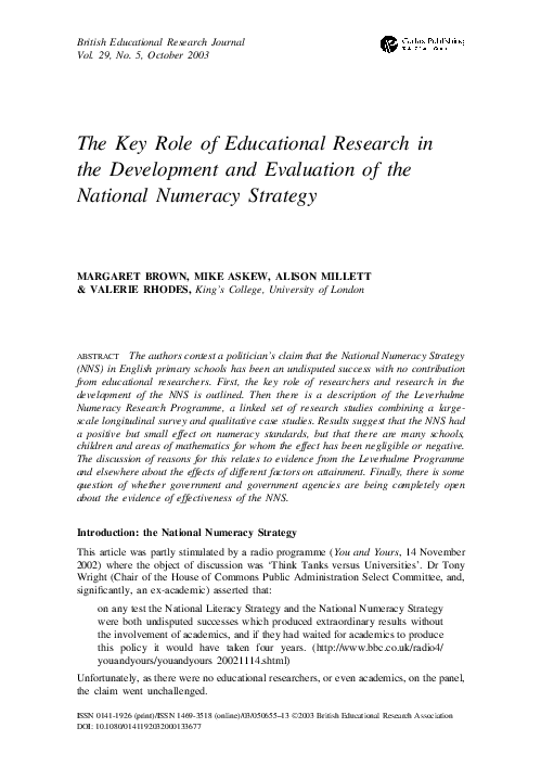 (PDF) The key role of educational research in the development and ...