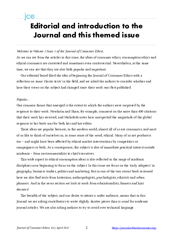 (PDF) Editorial and introduction to the Journal and this themed issue