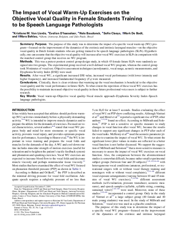 (PDF) The Impact of Vocal Warm-Up Exercises on the Objective Vocal ...