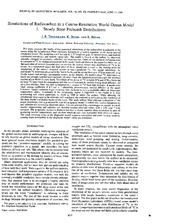 (PDF) Simulations of radiocarbon in a coarse-resolution world ocean ...