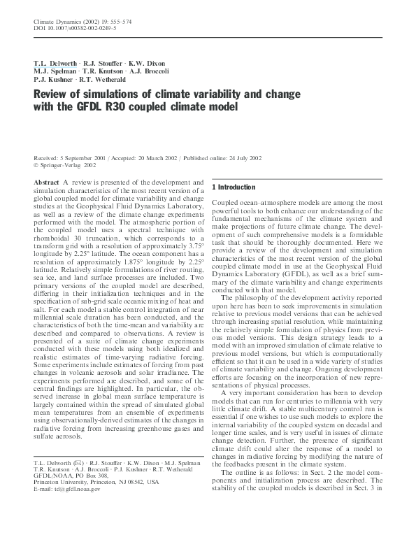 (PDF) Review of simulations of climate variability and change with the ...