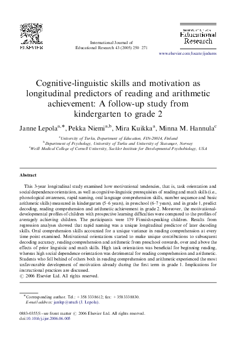 (PDF) Cognitive-linguistic skills and motivation as longitudinal ...