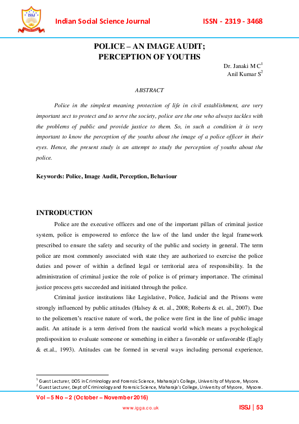 (PDF) POLICE – AN IMAGE AUDIT; PERCEPTION OF YOUTHS