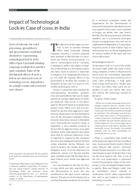(PDF) Impact of technological Lock-in: Case of ooxml in India