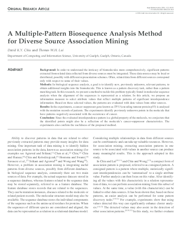 (PDF) A Multiple-Pattern Biosequence Analysis Method for Diverse Source Association Mining