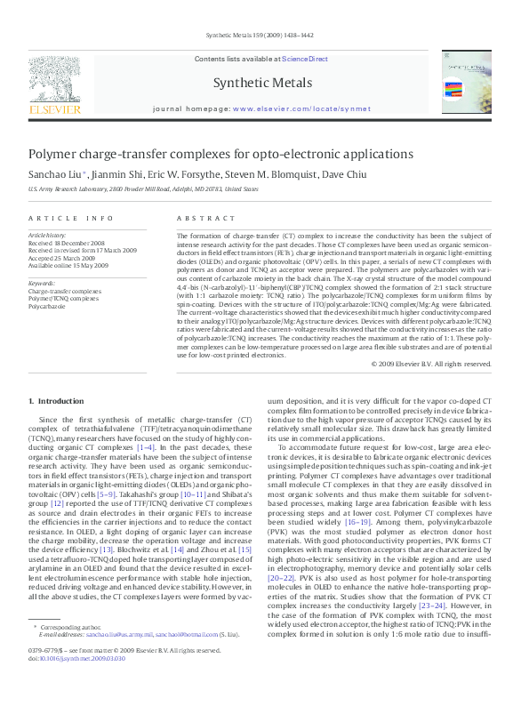 (PDF) Polymer charge-transfer complexes for opto-electronic applications