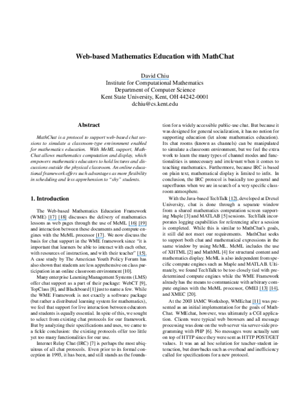 (PDF) Web-based mathematics education with MathChat