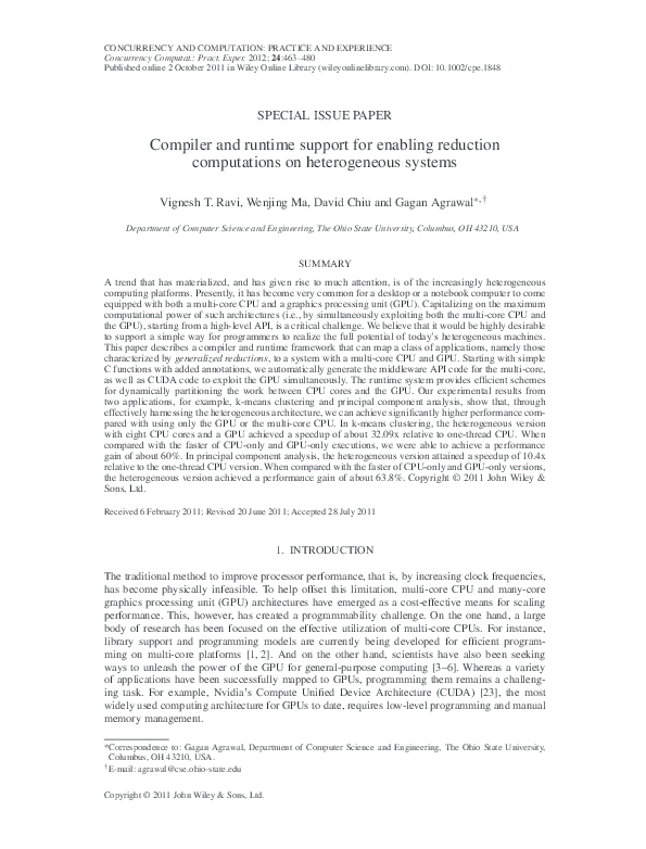 Pdf Compiler And Runtime Support For Enabling Reduction Computations On Heterogeneous Systems