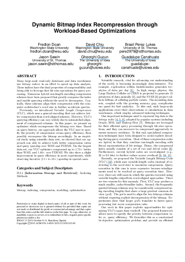 (PDF) Dynamic bitmap index recompression through workload-based optimizations