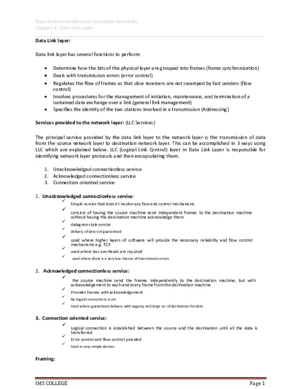 Pdf Data Communication And Computer Networks Chapter 4 Data Link Layer
