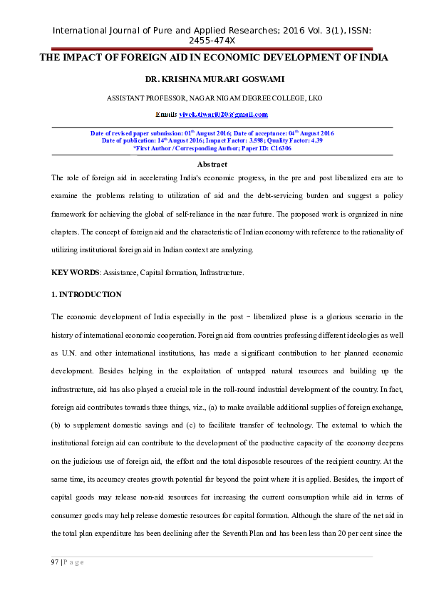 (DOC) THE IMPACT OF FOREIGN AID IN ECONOMIC DEVELOPMENT OF INDIA