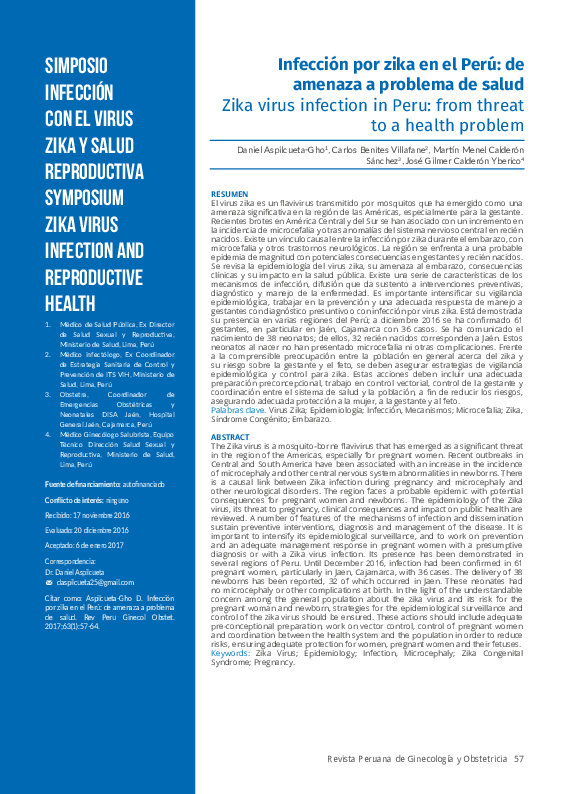 (PDF) Infección por zika en el Perú: de amenaza a problema de salud ...