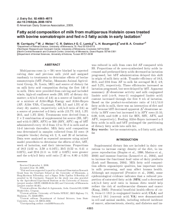 (PDF) Fatty acid composition of milk from multiparous Holstein cows ...